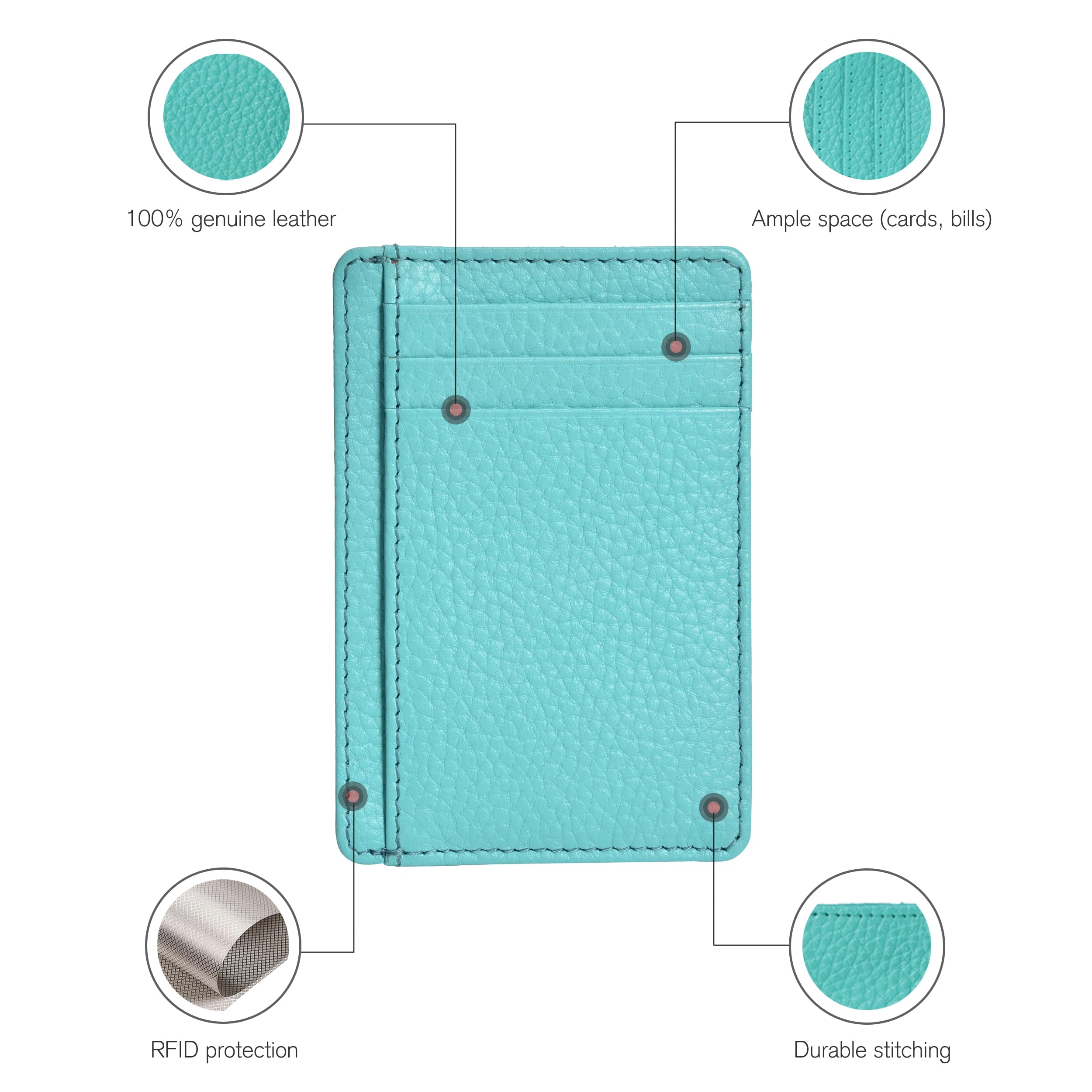 Leather Minimalist Wallet for Men & Women RFID Front Pocket Leather Card Holder Wallets (Light green, Small)