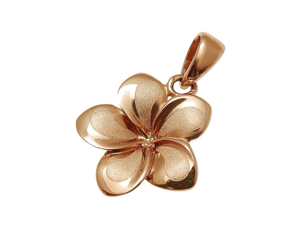 Arthur's Jewelry 14k Solid pink rose gold Hawaiian 13mm plumeria flower charm pendant