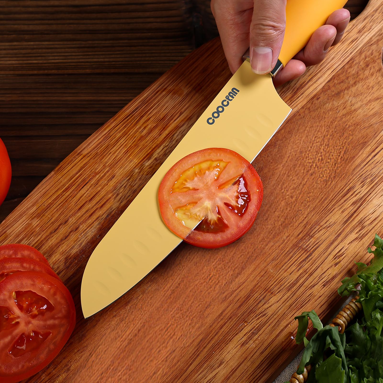COOCLAN Santoku Knife 7 Inch with Sheath Ultra Sharp High Carbon Stainless Steel Santoku Knife Chefs Knife with Non-stick Coating Kitchen Chef Knife with Ergonomic Non-slip Hand Ideal Gift