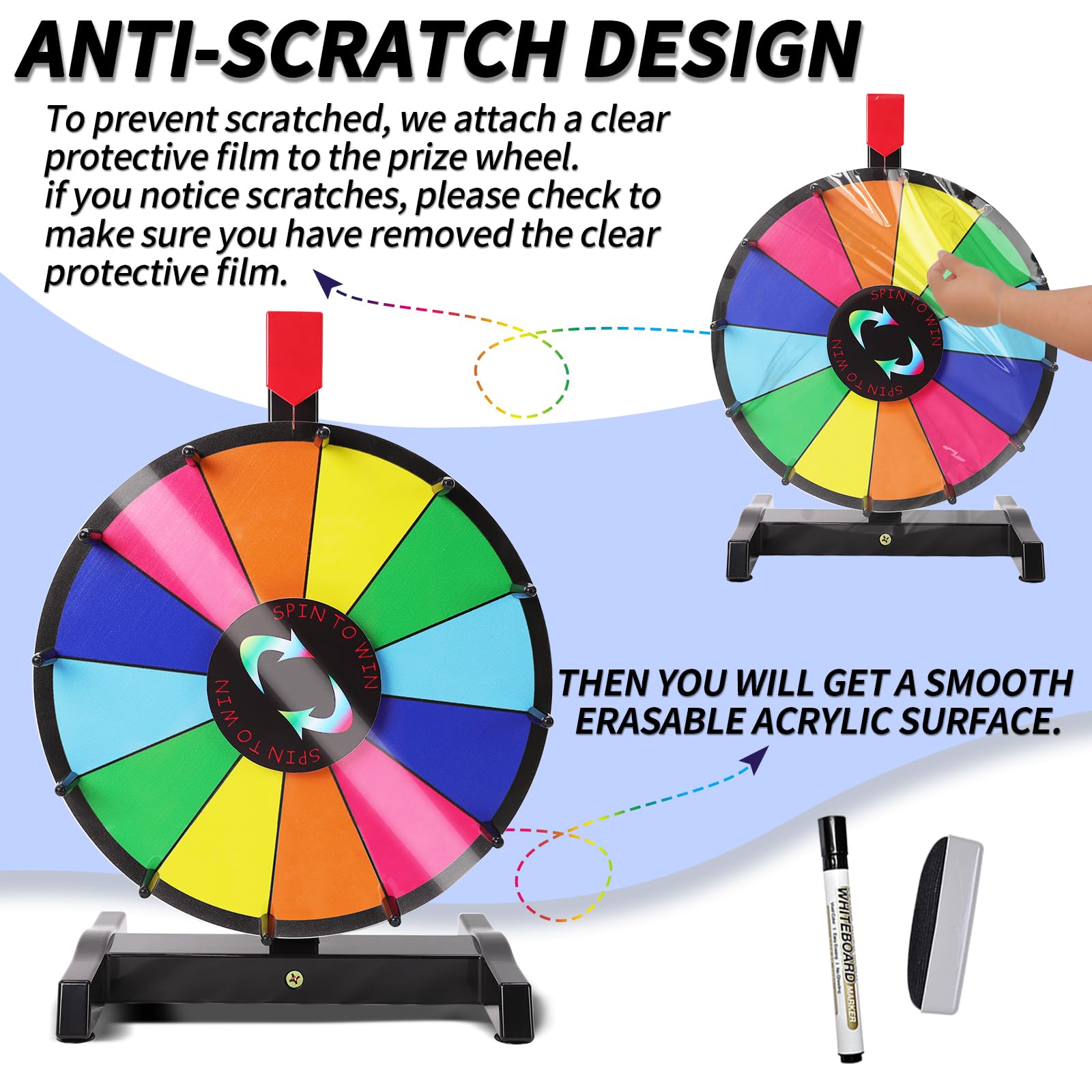 Hooomyai 12" Tabletop Spinning Prize Wheel 12 Slots Heavy Duty Editable Spinning Wheel with Dry Erase Markers & Eraser for Fortune Spin Game Tradeshow Carnival