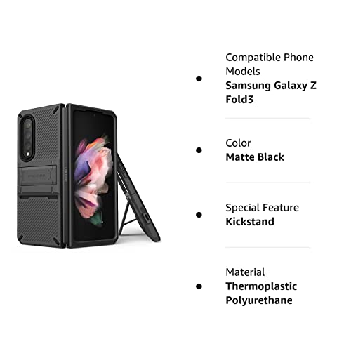 VRS DESIGN QuickStand Pro Phone Case for Galaxy Z Fold 3, Durable Kickstand Case Compatible with Galaxy Z Fold 3 5G (2021) Matte Black