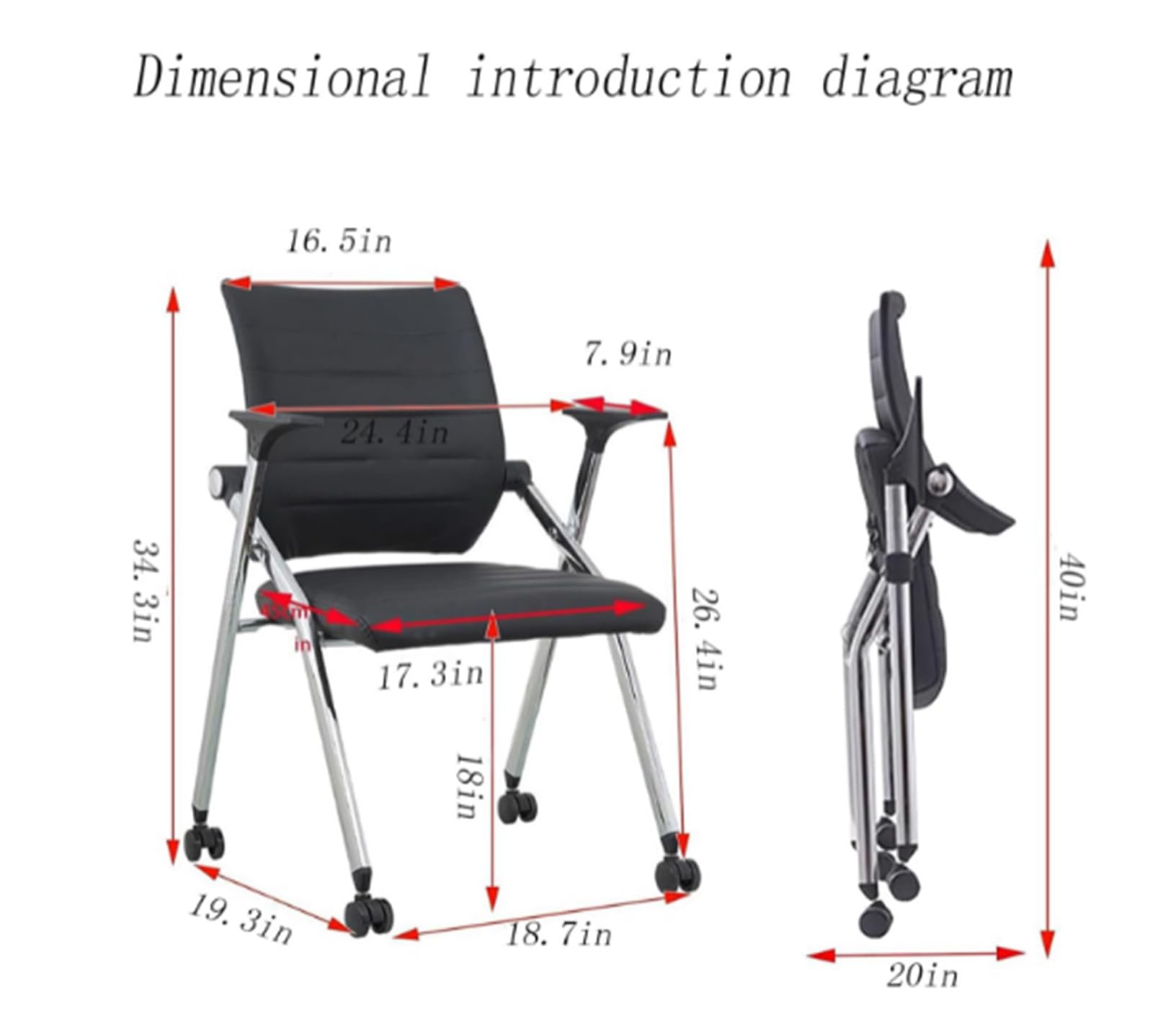 Buokaiw Foldable Office Chair,Folding Desk Chair with Wheels, 360 ° Rotation Leather Conference Training Chairs,Portable Padded Office Chairs. Backrest Bouncy,Black(1 Pcs)