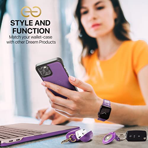 Dreem Fibonacci 2-in-1 Wallet Case for Apple iPhone 14 Pro - Luxury Vegan Leather, Magnetic Detachable Shockproof Phone Case, RFID Card Protection, Magsafe Compatible - Purple