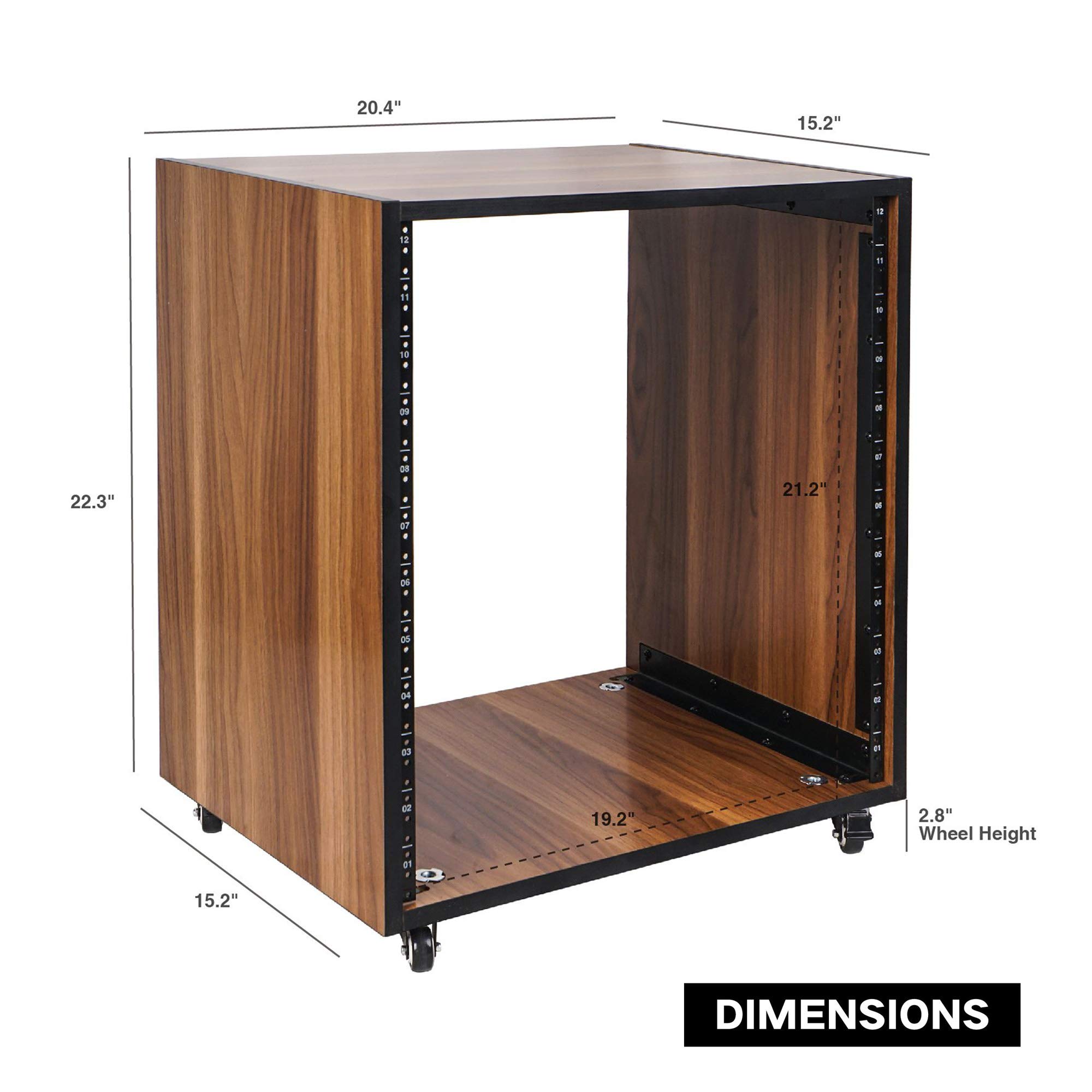 Sound Town DIY 12U Studio Rack with Furniture Grade Walnut Laminate, Rubber Feet, Casters (SDRK-12WN)