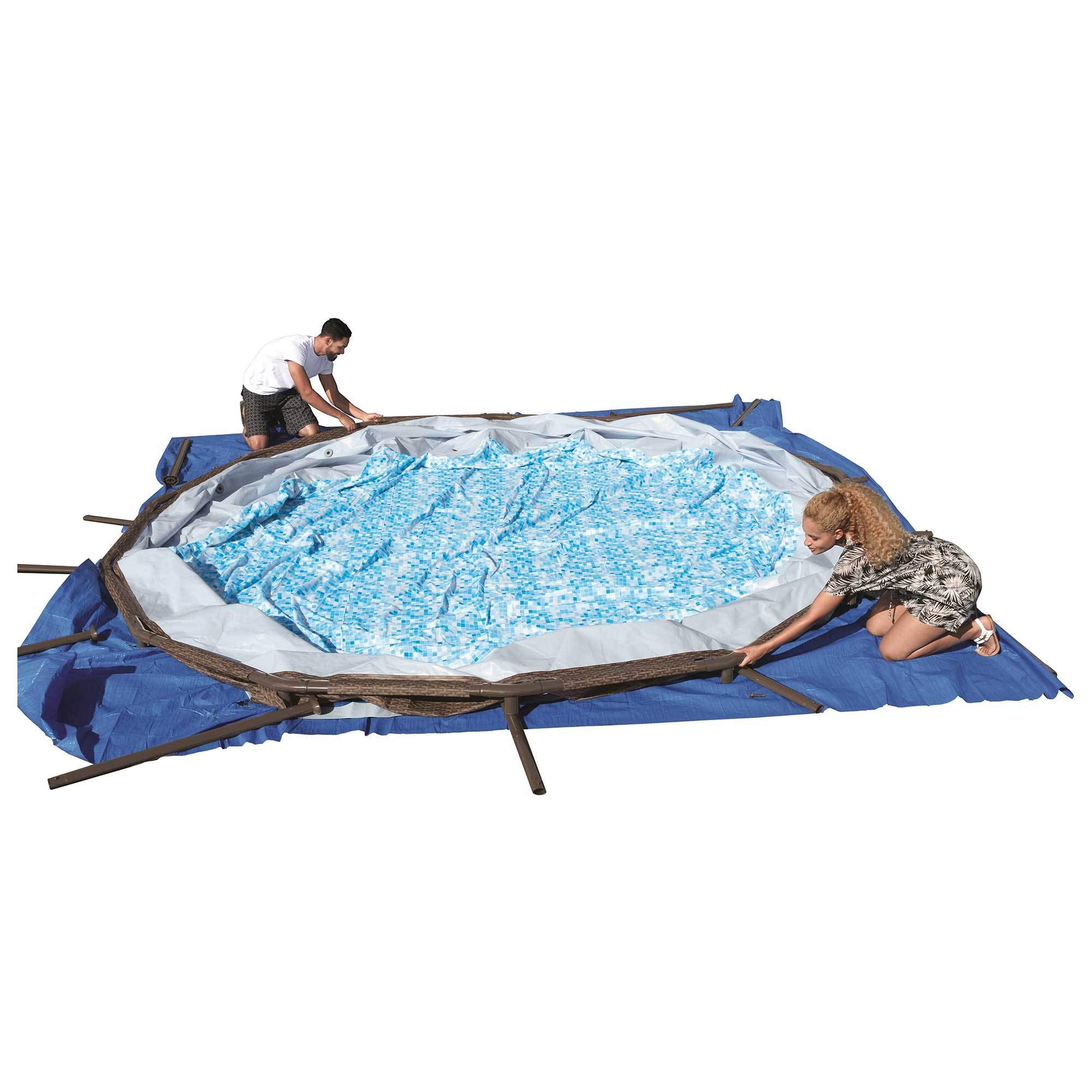 Bestway 16 Foot Power Steel Frame Above Ground Pool Set w/Taylor Water Test Kit