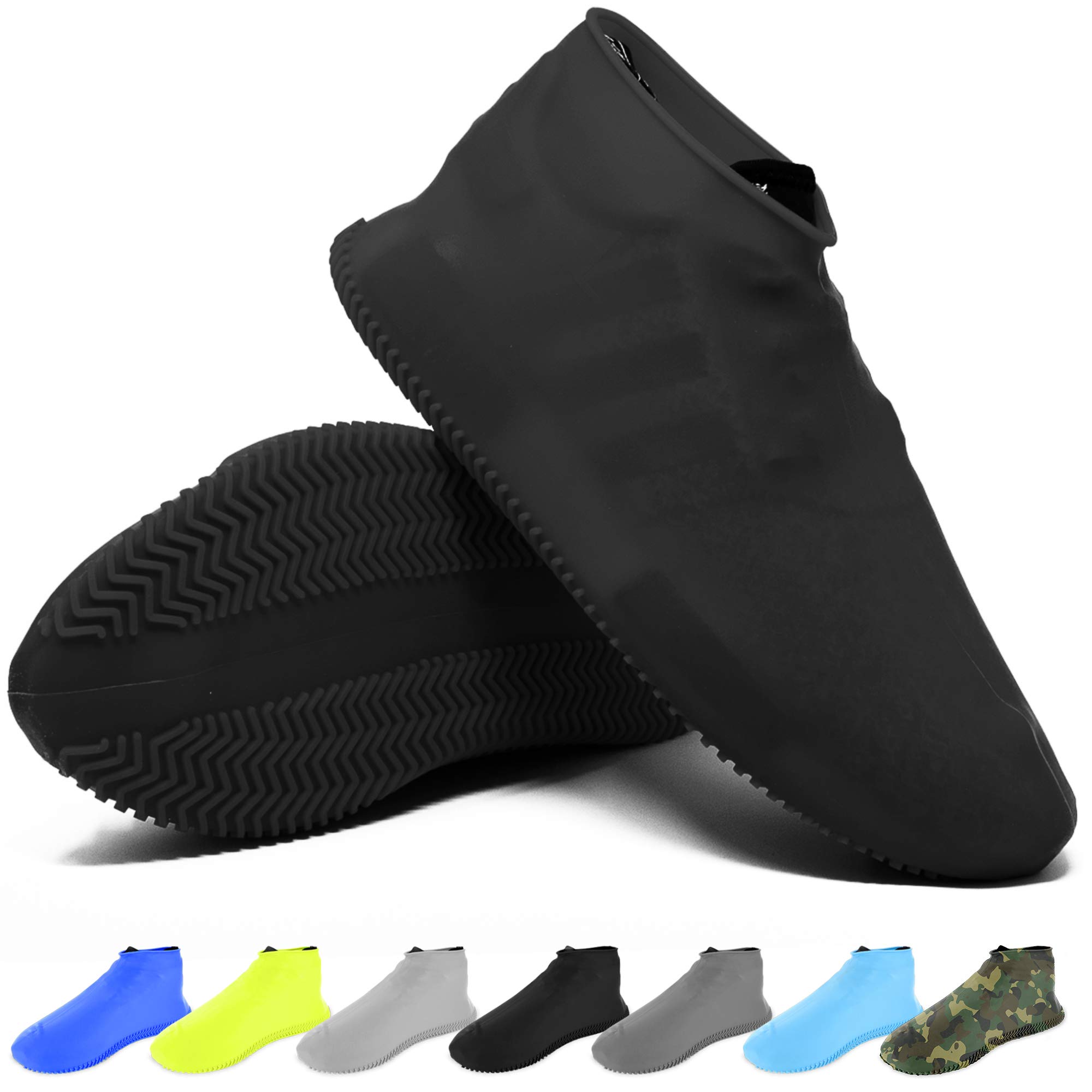 BOVAI - Waterproof Shoe Covers Reusable Rain Shoe Cover Silicone Magic Shoe Running Cover Work Rubber Protector (Large, Black)