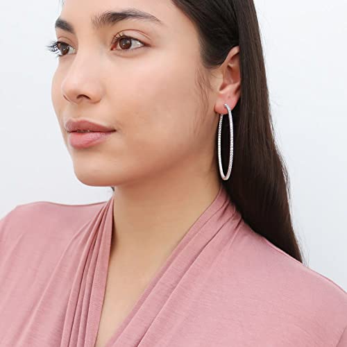 BERRICLE Sterling Silver Cubic Zirconia CZ Statement Large Fashion Inside-Out Hoop Earrings for Women, Rhodium Plated 2.5"