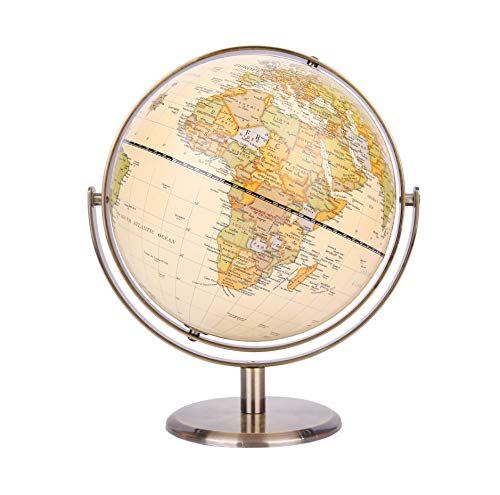 Exerz 8" Antique Globe with a Metal Base - 360 All Direction World Globe Rotating Vintage Decorative - Diametre 8 inches
