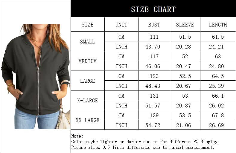 GeGekoko Womens Sweatshirt Long Sleeve Casual Loose Zip Up Jacket Outwear with Pockets Black