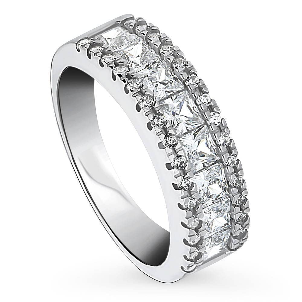 BERRICLE Sterling Silver Wedding Rings Channel Set Cubic Zirconia CZ Statement Anniversary Half Eternity Ring for Women, Rhodium Plated Size 8.5