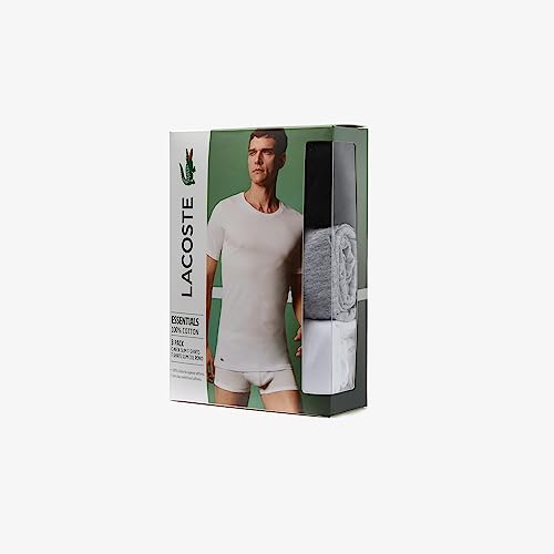 Lacoste mens Essentials 3 Pack 100% Cotton Slim Fit Crew Neck T-shirts Base Layer Top, White/Silver Chineblack, Large US