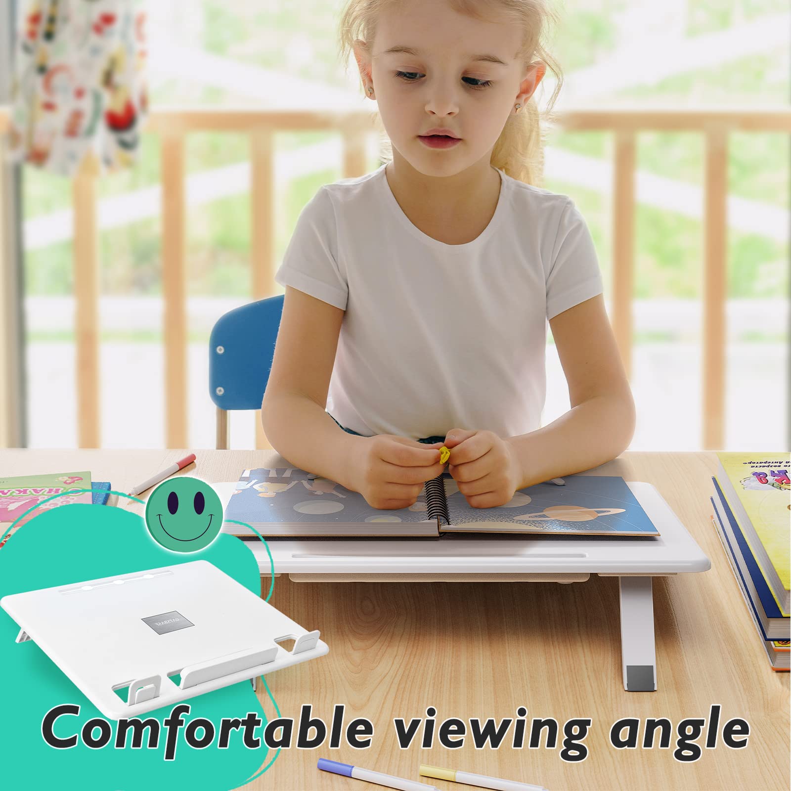 bifine Kids Lap Desk with Light, Adjustable Angles Book Stand Loved by Kids and Adults for Reading on Desk, Laptop Stand for Desk, Also Suitable for Tablet Kindle Phone