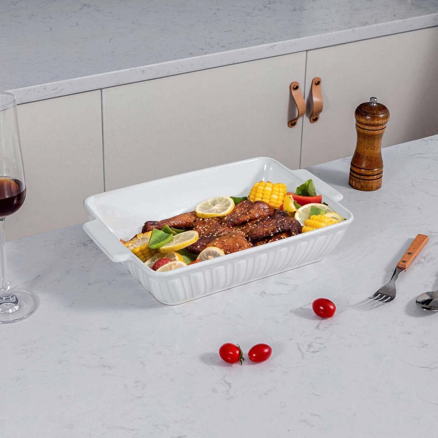 Casserole Dish, 9" Lasagna Baking Dishes for Oven, Ceramic Baking Pan Deep with Handles, Oven Safe and Durable Bakeware, Lasagna Pan for Home&Kitchen Decor Gifts