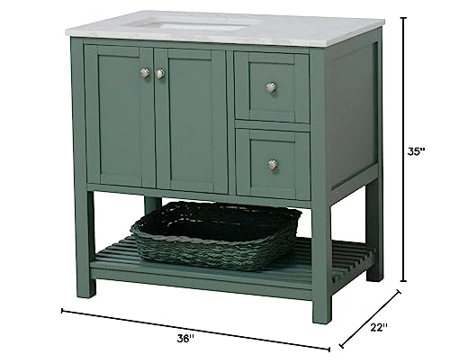 Kitchen Bath Collection 36-inch Bathroom Vanity: Engineered Carrara/Sage Green (Fully Assembled, Includes Sink, Furniture-Grade Construction, Soft-Close Hinges)