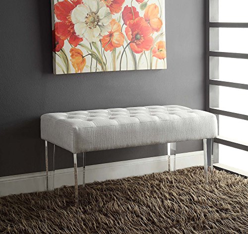 Linon Ella Glitz Acrylic Leg Bench, 35"Wx17"Dx18"H, White