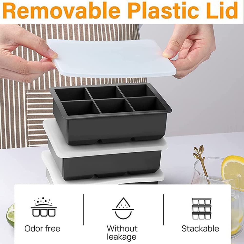 CHANCALCAL Ice Cube Trays, Silicone Sphere Whiskey Ice Maker with Lids, Large Square Ice Cube Molds, Suitable for Cocktails & Bourbon, Reusable & BPA Free