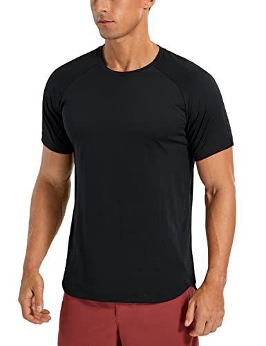 CRZ YOGA Men's Lightweight Short Sleeve T-Shirt Quick Dry Workout Running Athletic Tee Shirt Tops Black Large