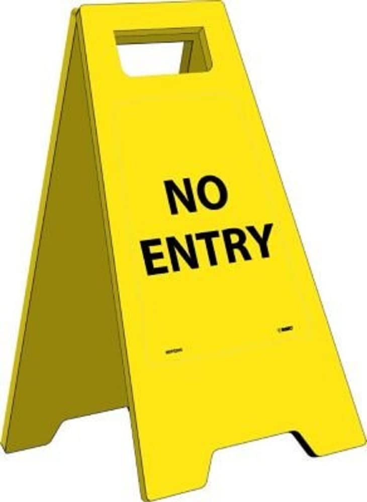 NMC HDFS205 Heavy Duty Floor Stand Sign, Legend "NO ENTRY", 10-3/4" Length x 24-5/8" Height, Black on Yellow