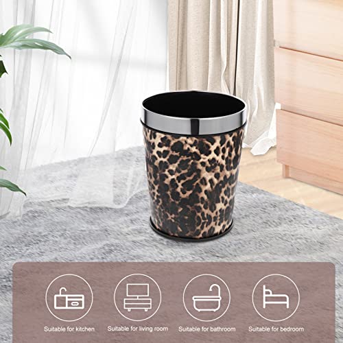 Kitchen Waste Bins Waste Basket Round Trash Can Retro Waste Basket Small Waste Paper Basket 5L Bathroom Garbage Bin Leopard Dustbin for Home Office Living Room Trash Cans Recycling Bin