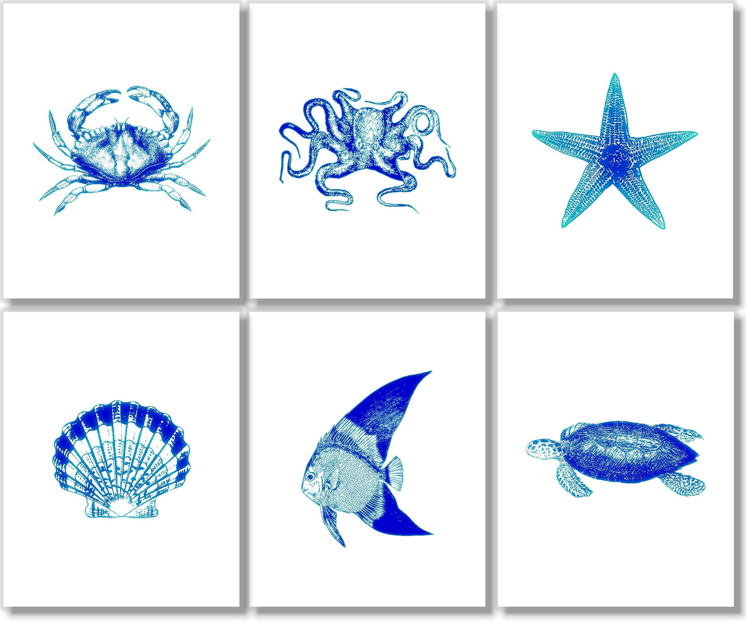 Beach Wall Art Prints - Nautical Decor - (Set of 6) - 8x10 - Unframed - Ocean Theme