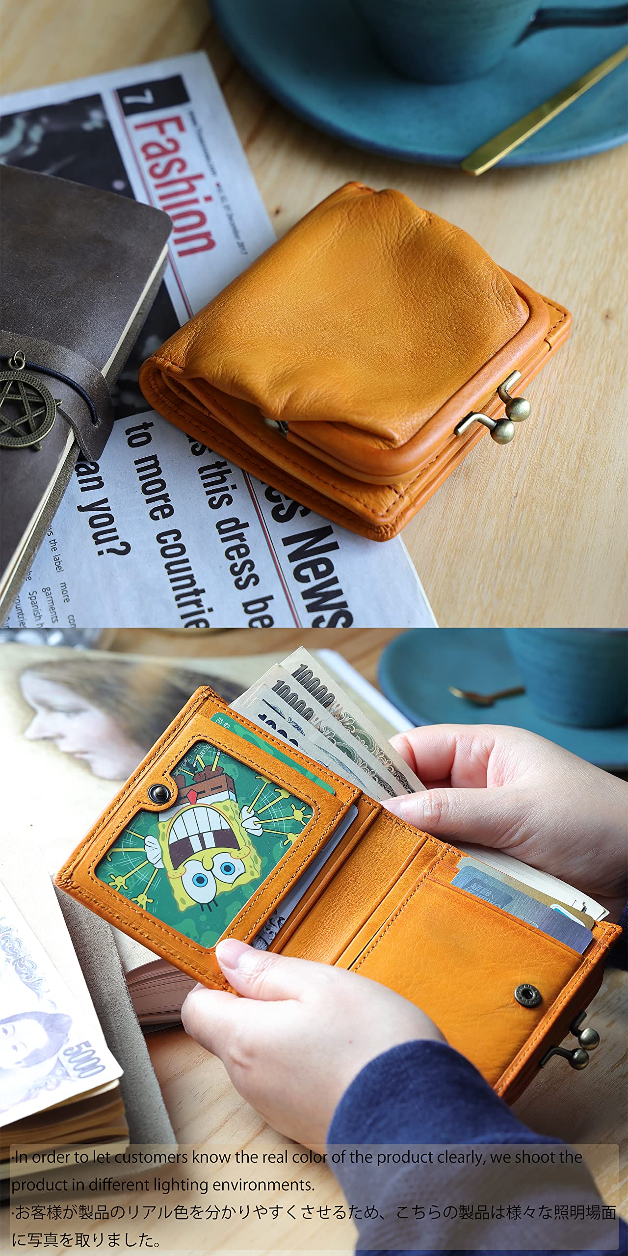 IJUN Full Grain Leather Bifold Small Wallet with Kiss Lock Coin pocket Genuine Leather Vintage Italian Oiled Vegetable Tanned Leather