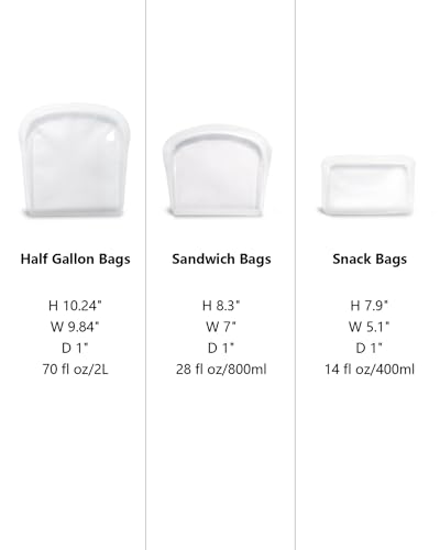 DGitaor Reusable Silicone Storage Bags, 4Pack Silicone Snack Sandwich Half Gallon Bags, Endurables Silicone Ziplock Bags for Food Storage, Freezer, Microwave, Oven, Dishwasher Safe, Heavy Duty