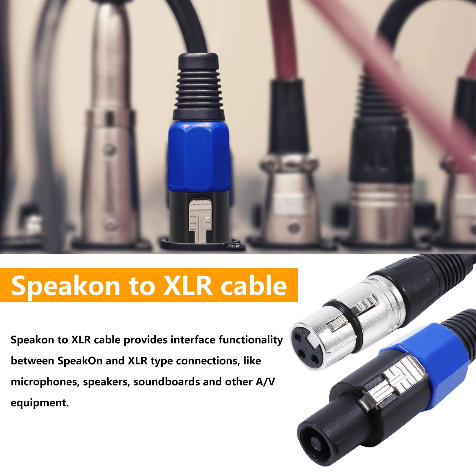 HBU Pack of 2 10 Feet SpeakOn to XLR Cables - 2pcs 10Ft. Audio Jack Speak-On Male to 3 Pole XLR Female Extension Cable - DJ PA Stage 3 Pin Microphone Wire with Twist Lock