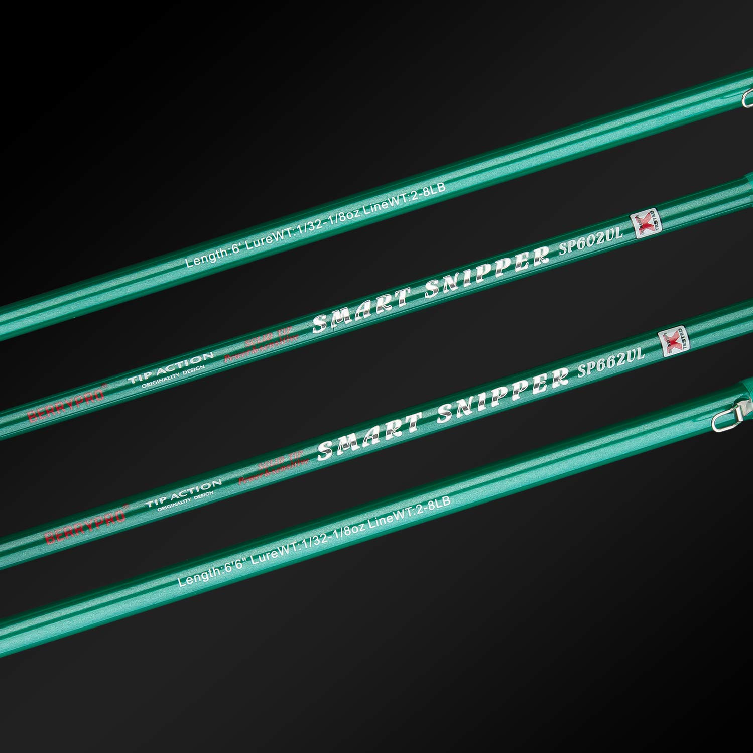BERRYPRO Ultralight Spinning Fishing Rod, Travel Spinning Rod with Solid Carbon tip Fast Action, 2-8lbs, 1/32-1/8oz (6', 6'6'') (6'6''-Ultra Light-2pc)