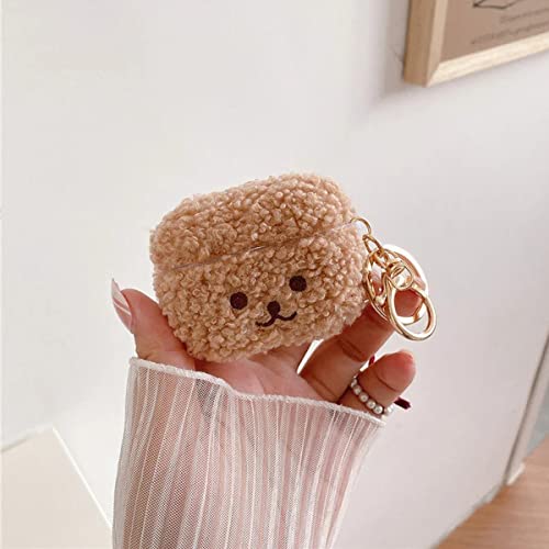 Cute AirPod Pro Case Cartoon Fur Fluffy Bear Design with Keychain Lovely Plush Cover Compatible with AirPods Pro Case for Women and Kids