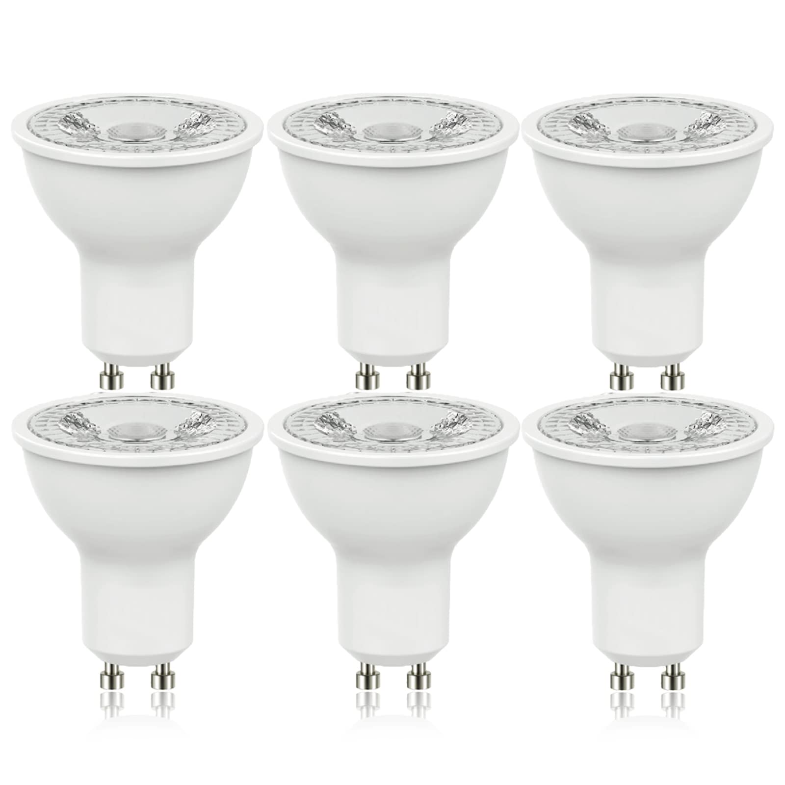 Geminilite GU10 LED Bulbs Non-Dimmable, 3000K Warm Light Replacement for Recessed Track Lighting, 5W GU10 Bulb with 38° Spotlight for Kitchen, Range Hood, Living Room, 6 Pack 120V