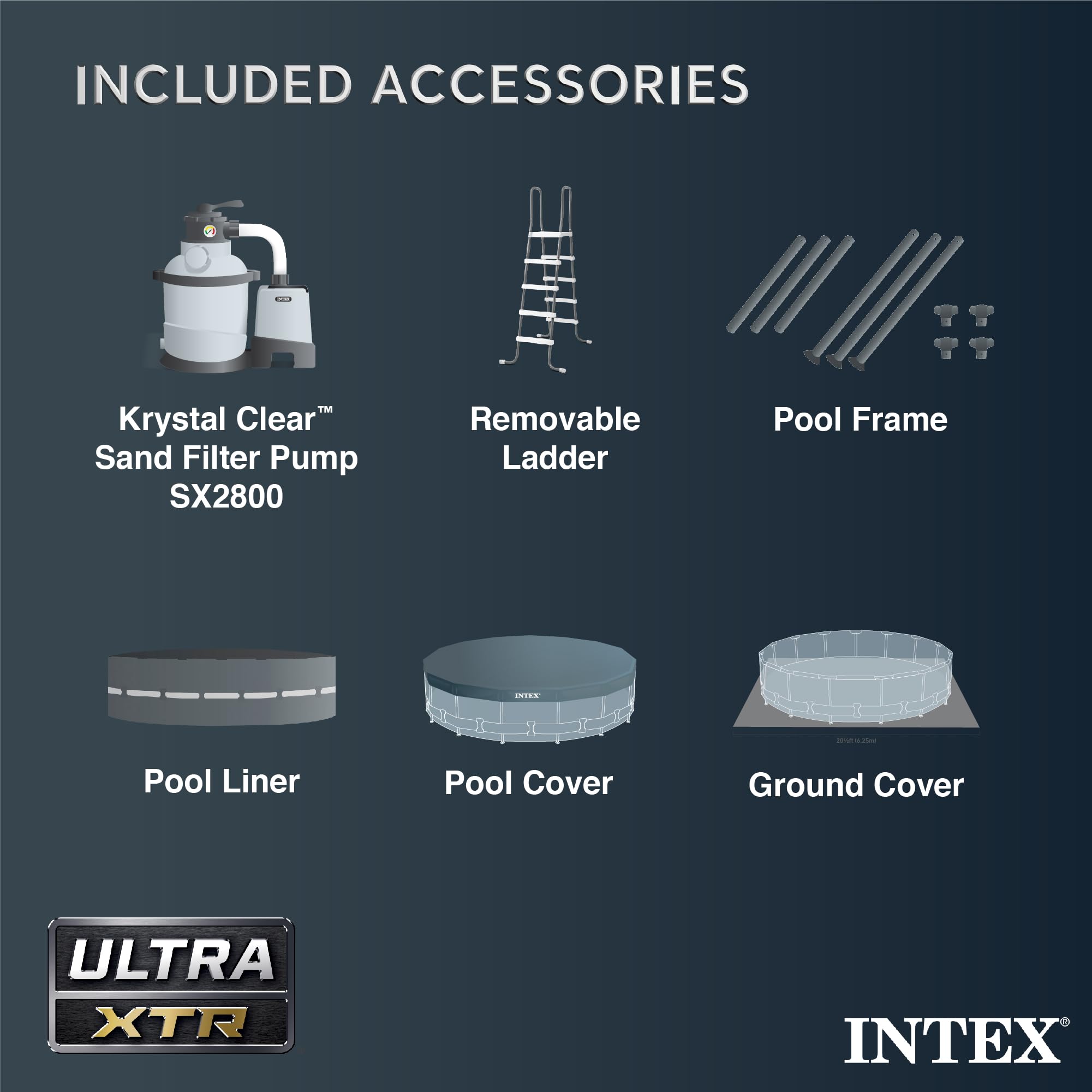 Intex 26 Foot by 52 Inch Framed Swimming Pool with Pool Cover, Inflatable Beverage Cooler, and Set of 2 Inflatable Floating Recliner Chairs, Dark Gray