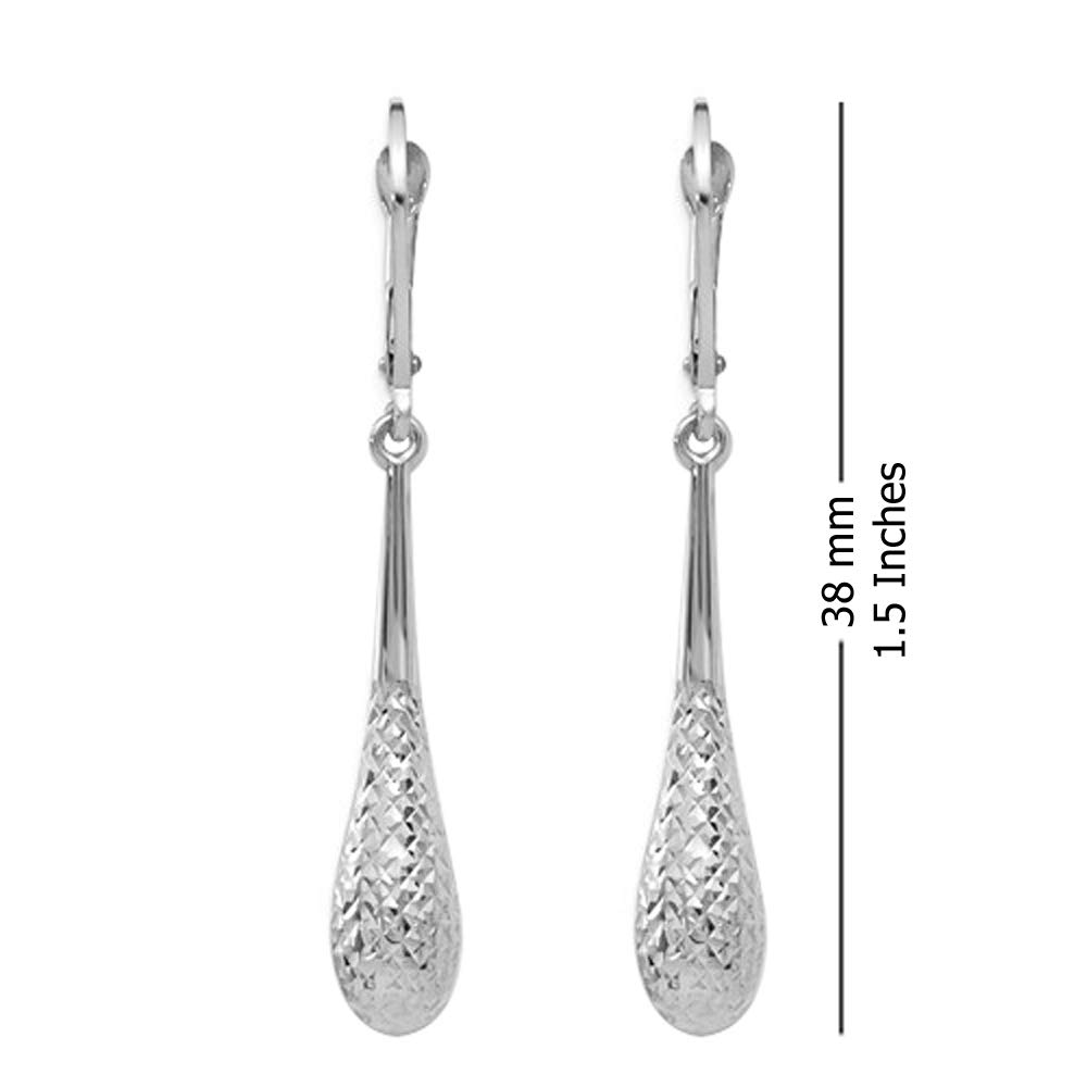 LeCalla 925 Sterling Silver Leverback Drop Earrings | Silver Drop Dangle Earring Jewelry | Diamond-Cut Leverback Earrings for Women - 32mm