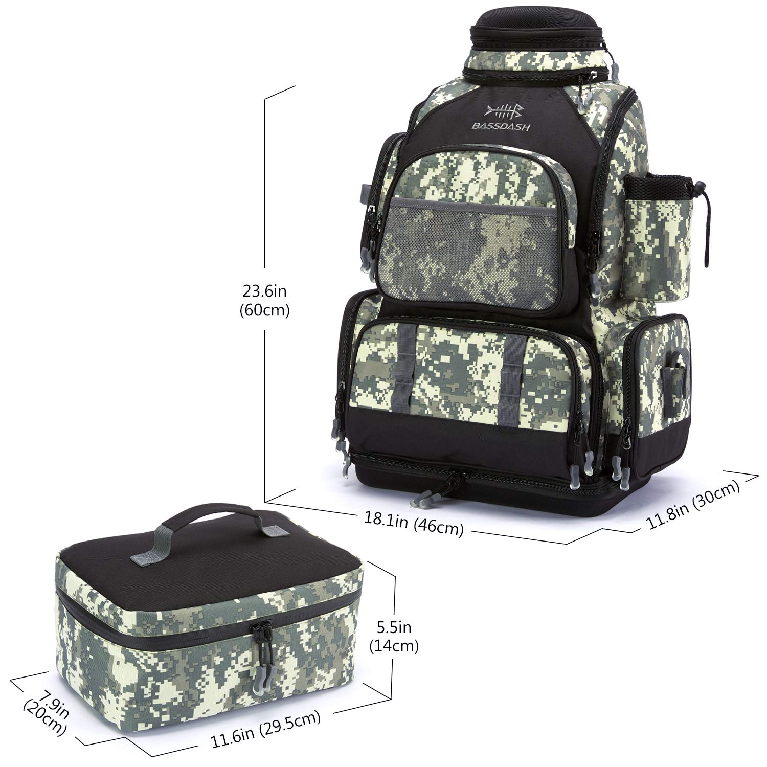 BASSDASH Fishing Tackle Backpack Water Resistant Lightweight Tactical Bag Soft Tackle Box with Rod Holder and Protective Rain Cover