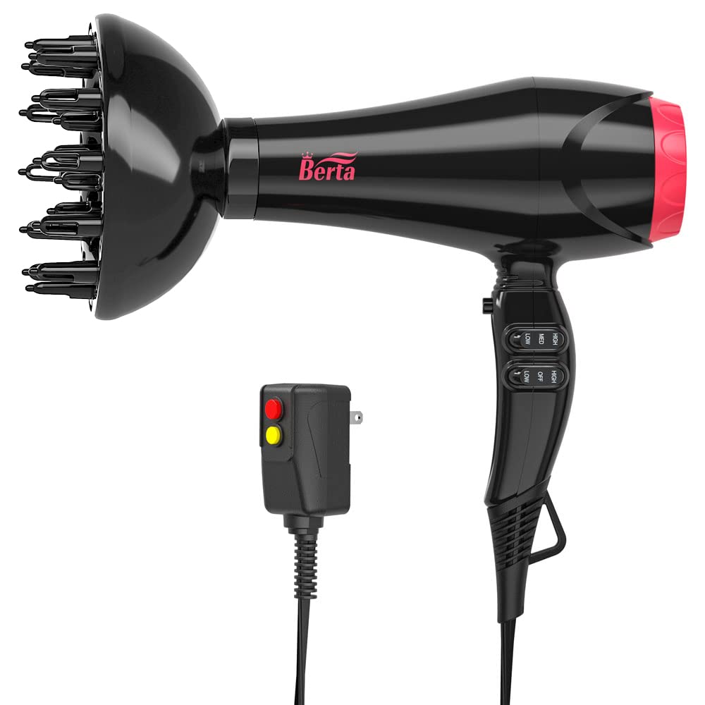 BERTA 1875W Professional Salon Hair Dryer Negative Ionic Blow Dryer, 2 Speed 3 Heat Settings Cool Button with AC Motor, Concentrator Nozzle and Filter, Black