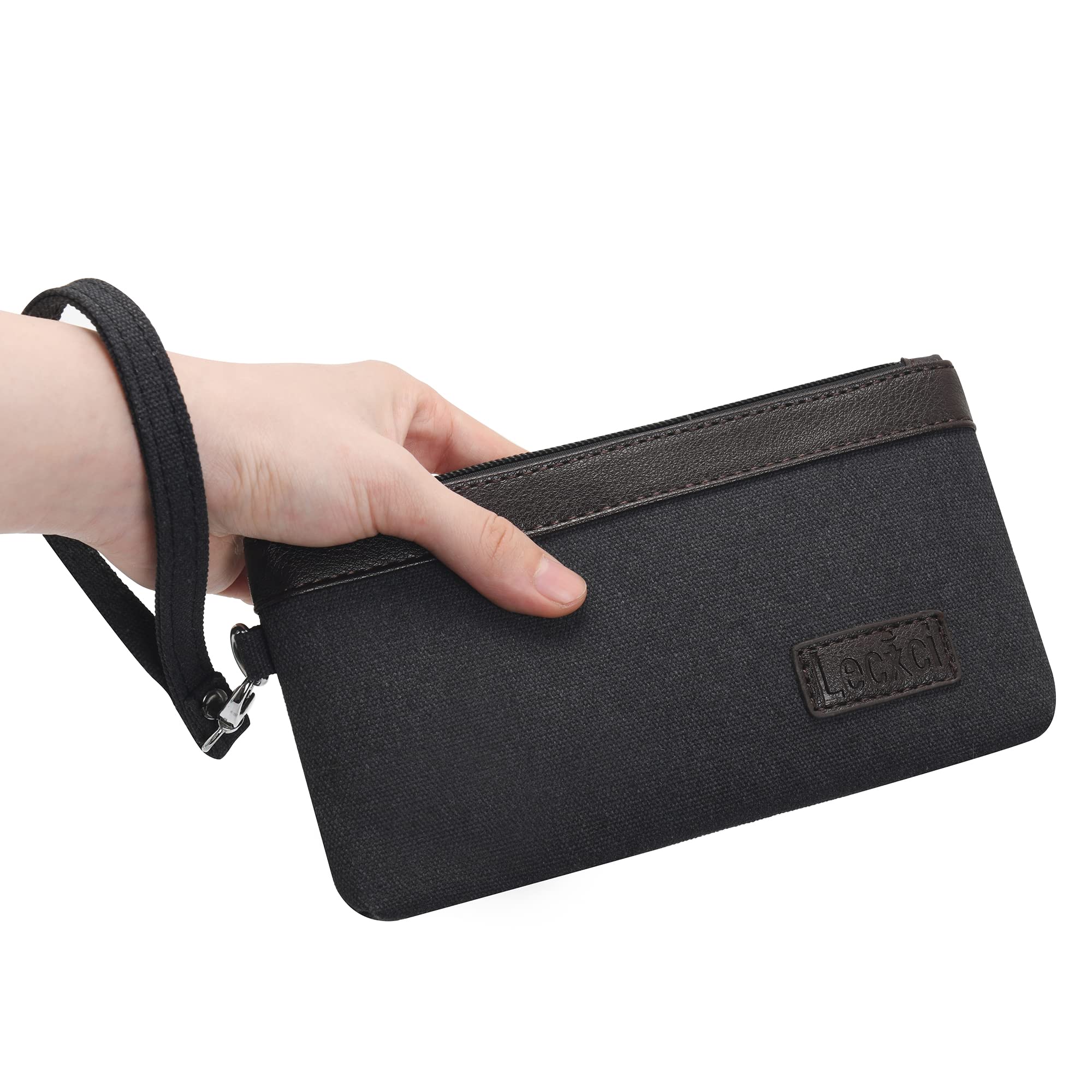 Lecxci Canvas Wristlets Bag Clutch Purses Wallet Slim Credit Card Holder Clutch with Removable Strap Cell Phone Wallet (Colorbloc-1)