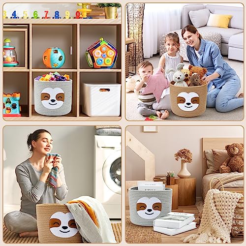 Kigeli 2 Pcs Sloth Small Woven Basket Storage Basket Sloth Basket Cotton Rope Baskets for Storage Baby Basket for Nursery Room Decor Diaper, Blankets, Toy Organizer