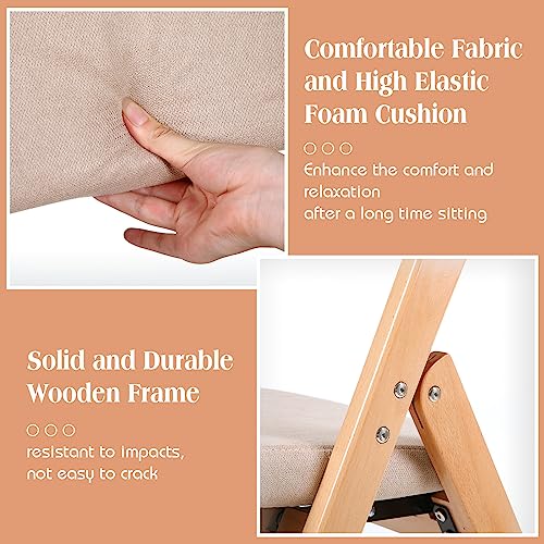 Kigley 2 Pack Folding Chairs with Padded Seats and Removable Cover, Wooden Foldable Dining Chairs Stackable Padded Single Folding Chairs for Home Office Wedding Party Events Indoor Outdoor, Khaki