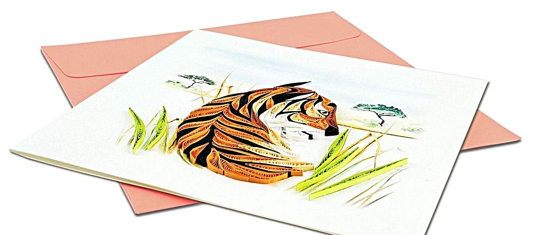 Bengal Tiger Quilling Greeting Card, 6x6" with Envelope. Any Occasion. Blank Inside. Hand-made. Suitable for Framing.