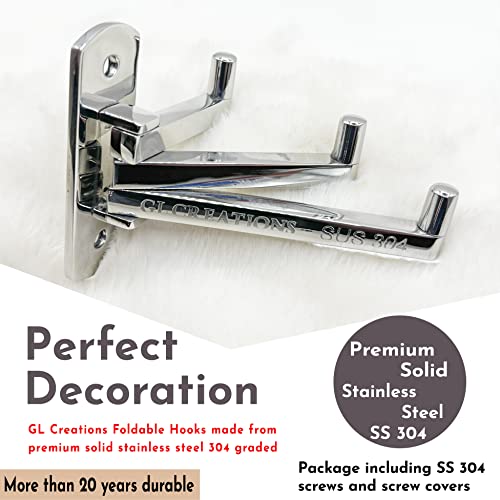 GL Creations Coat Hanger Wall Hooks | Towel Hooks Hanger for Bathroom | Stainless Steel Towel Hook | Folding Hooks for Wall β3.7 x 0.98 x 2.7