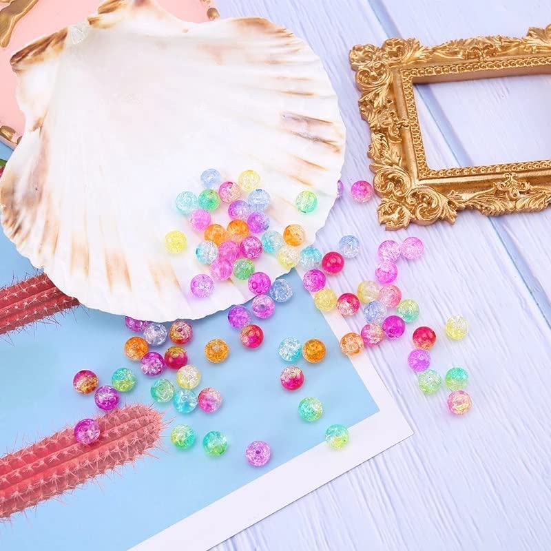 DSFEOIGY Crackle Beads Kit Lampwork Acrylic Round Spacer Loose Set for Handcrafted DIY Beading Bracelet Jewelry Making Crafts