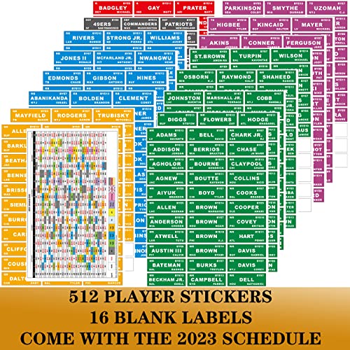 KIKIGO Fantasy Football Draft Board 2023-2024 Kit Extra Large Set with 528 Player Labels 2023 Top Rookie Blank Label 14 Teams 20 Rounds Premium Color Edition