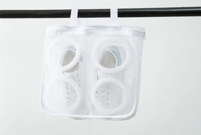 Reusable Zipper Net Shoes Wash Bag Gym Shoe Sneaker Trainers Dryer Bag Laundry Storage Organizer White Square