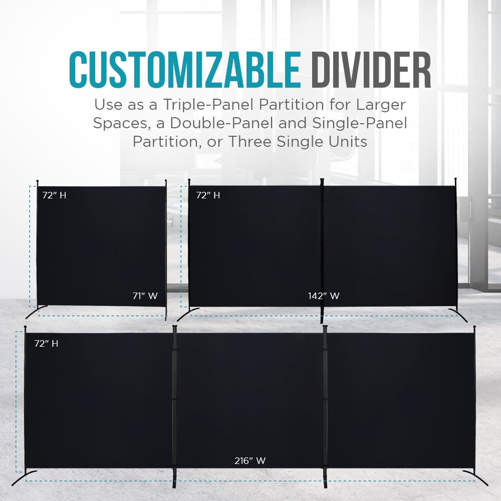 Steel-AID Triple-Panel Privacy Room Divider โ Folding Partition Privacy Screen for Office, Classroom, Dorm Room, Kids Room, Studio, Conference - 216" x 72" - Easy to Assemble, Freestanding & Foldable