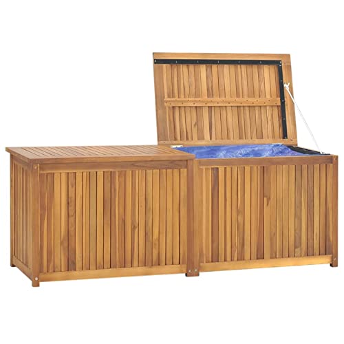 Tidyard Garden Storage Box Teak Wood Deck Box Storage Container with PE Bag Tool Organizer for Patio, Lawn, Backyard, Outdoor Indoor 59.1in x 19.7in x 21.7in