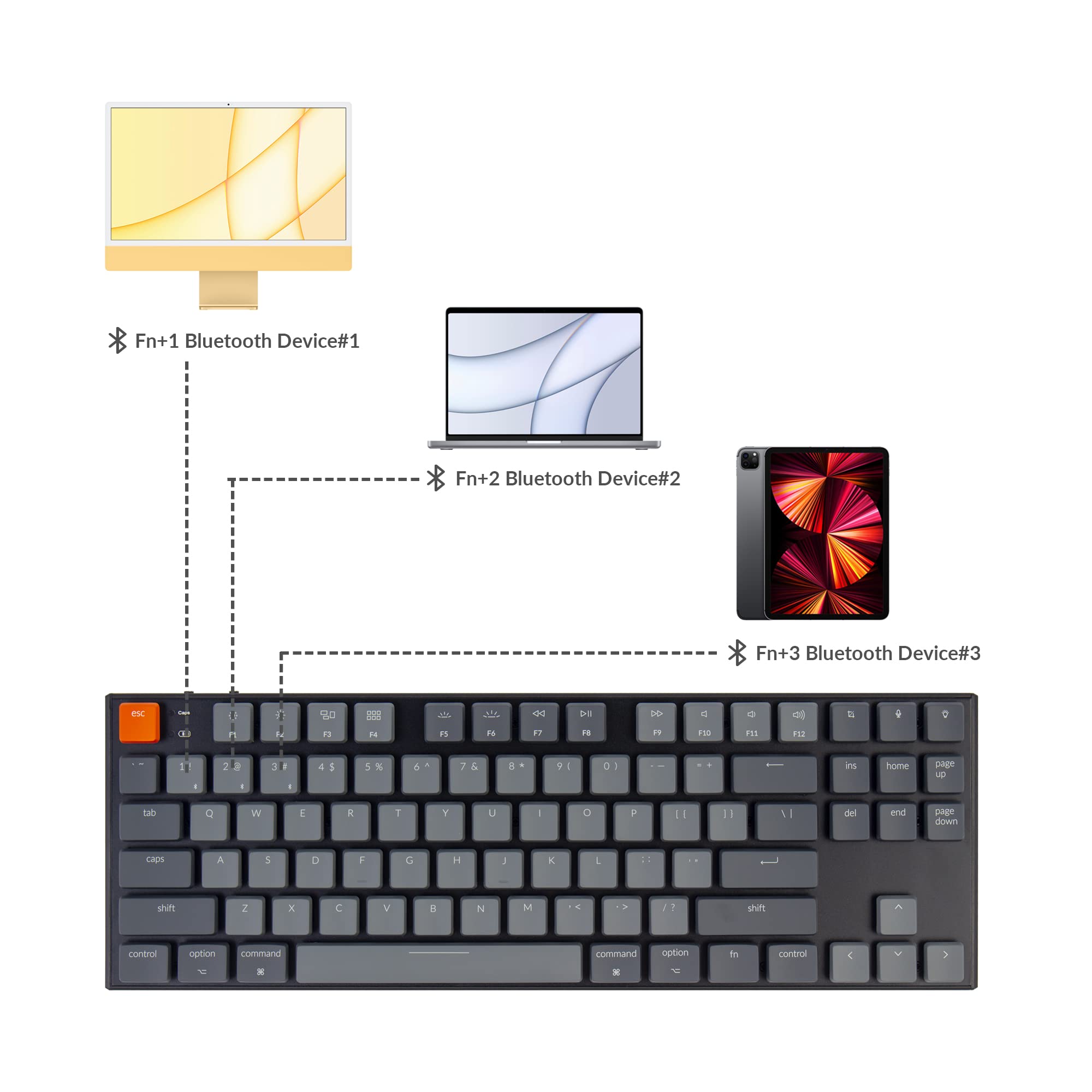 Keychron K1, Tenkeyless Layout 87 Keys Ultra-Slim Bluetooth Wireless/USB Wired Mechanical Gaming Keyboard with Low-Profile Gateron Blue Switch White LED Backlit Compatible with Mac Windows-Version 5
