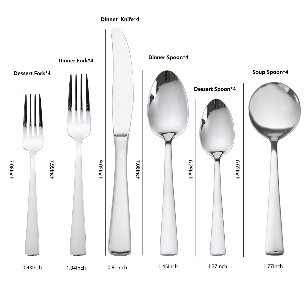 faderic Cutlery Set, 24 Piece Stainless Steel Silverware Set With Soup Spoons for 4, Flatware Set, Silver