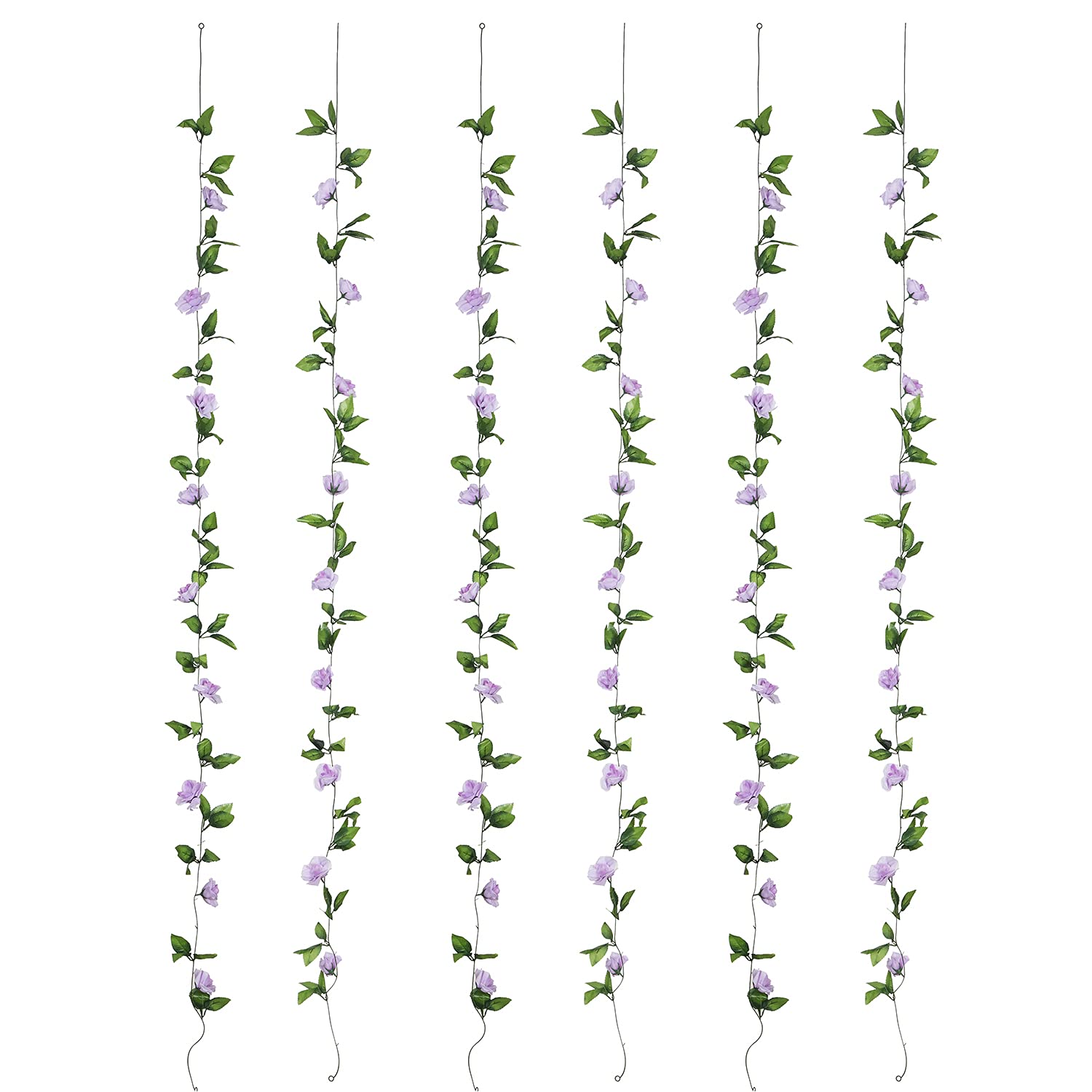 MOASIS 6 Pack 47 FT Artificial Plastic Silk Flowers Hanging Vines Colorful Lifelike Rose Ivy Home Hotel Office Wedding Party Garden Craft Art Decor Red ... (Purple Rose)