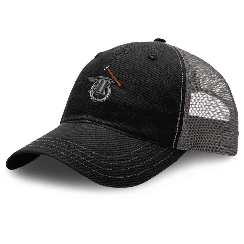 Baseball Cap Western Horseshoes Hammer Anvil Farrier Cotton Soft Mesh Snapback Black Charcoal Design Only