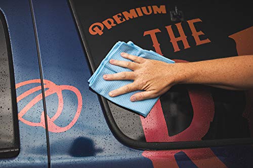 The Rag Company - Dry Me A River - Professional Korean 70/30 Blend Microfiber Waffle-Weave Drying & Detailing Towels, Soft Suede Edges, 390gsm, 16in x 16in, Light Blue (5-Pack)