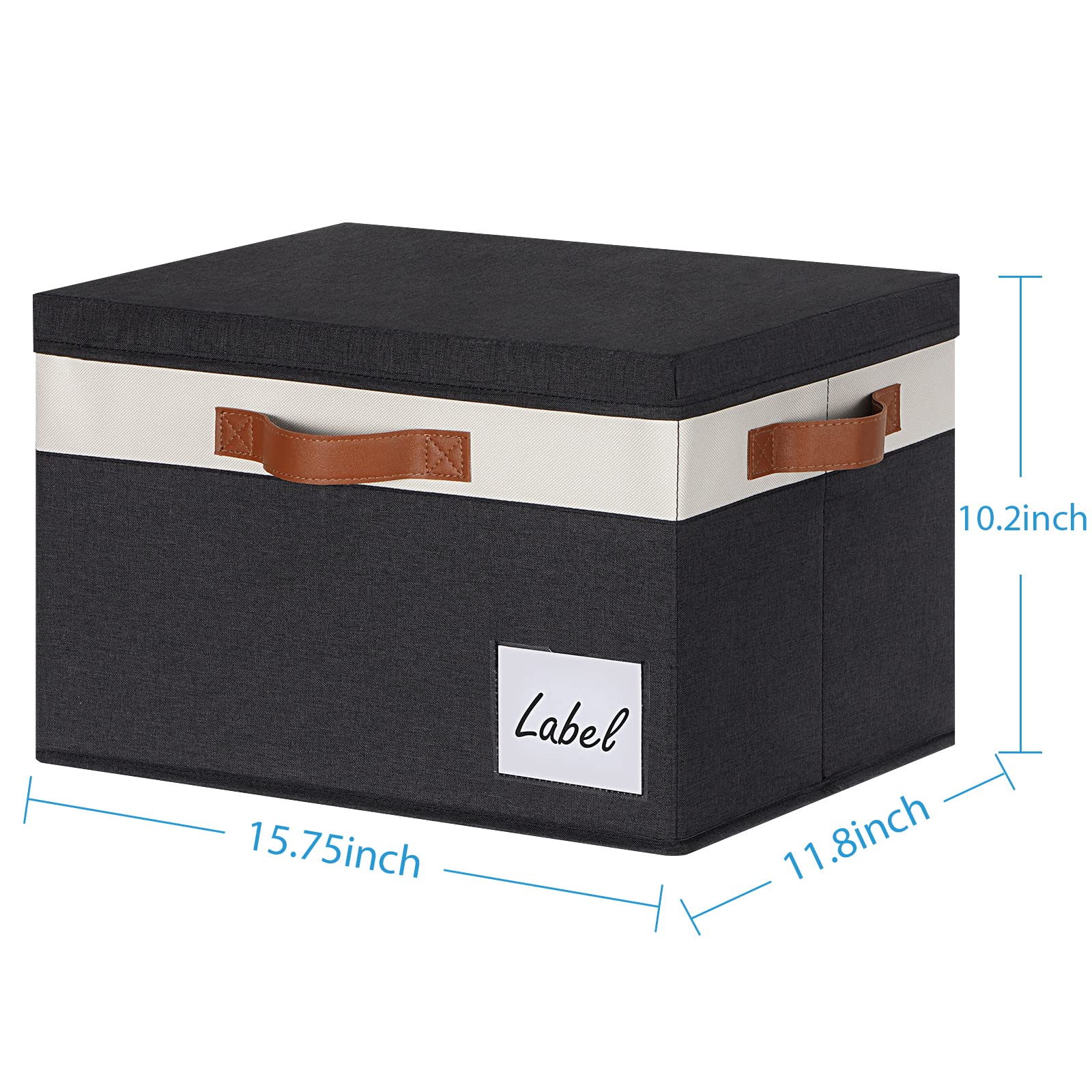 PFFVRP Extra Large Storage Bins with Lids, Foldable Fabric Storage Baskets with Lids, Sturdy Storage Boxes with Labels and 3 PU Handles for Closet Home Bedroom Office (32L, 3 Packs, Black&White)